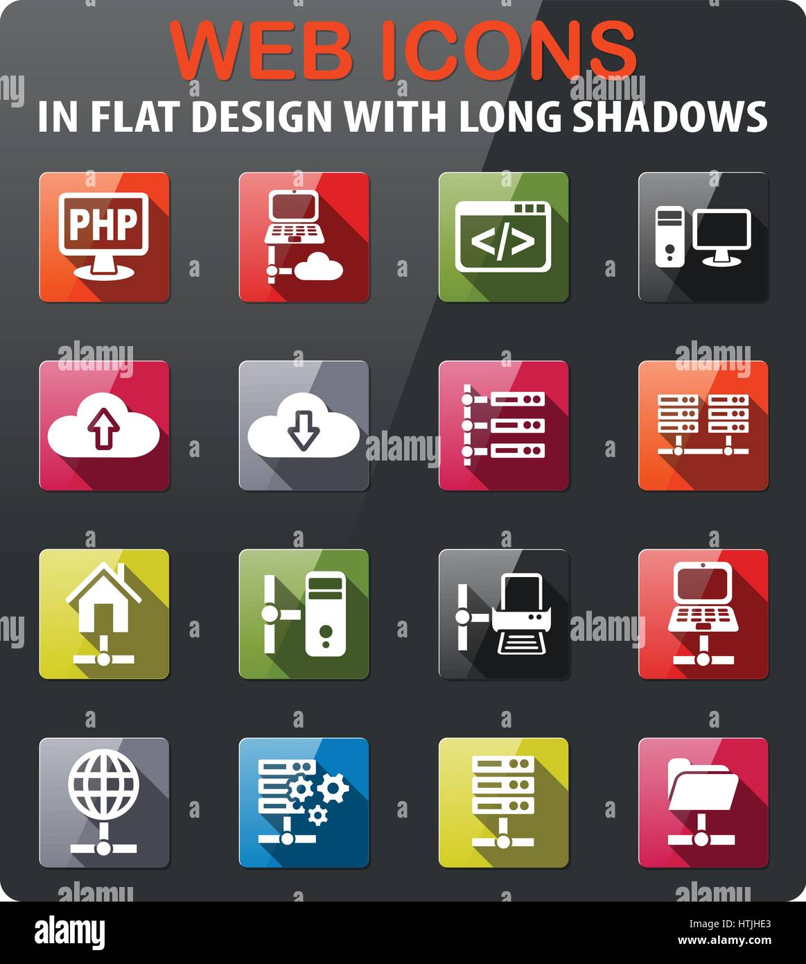 server icons set in flat design with long shadow Stock Vector Image ...
