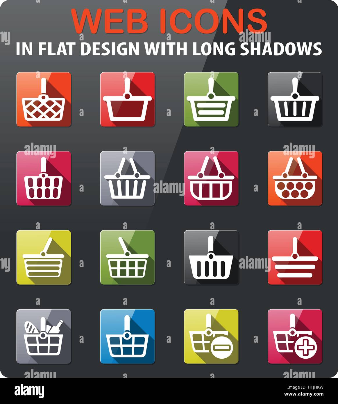 shopping basket icons set in flat design with long shadow Stock Vector ...