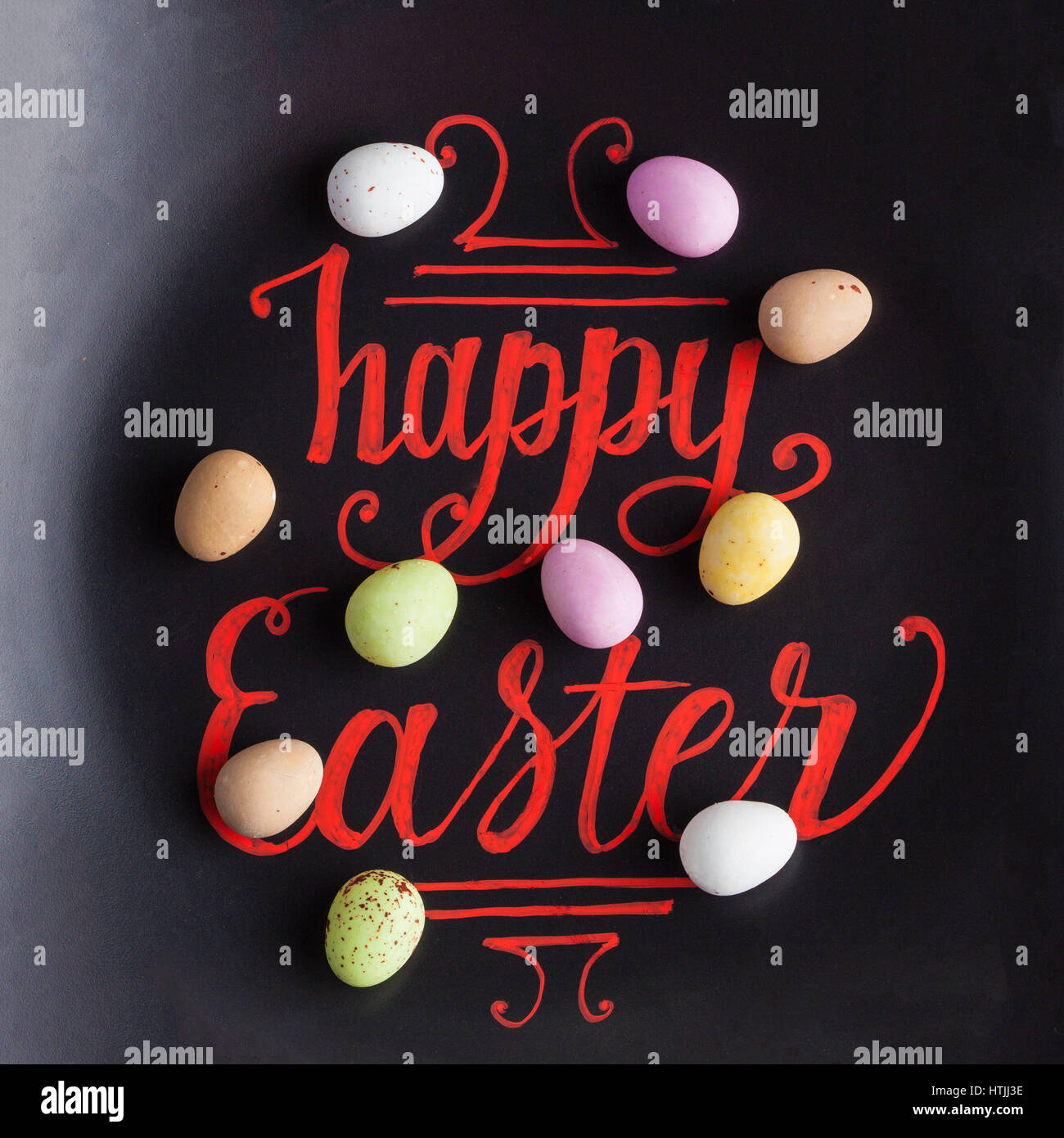 Happy Easter hand lettering calligraphy phrase on black background ...