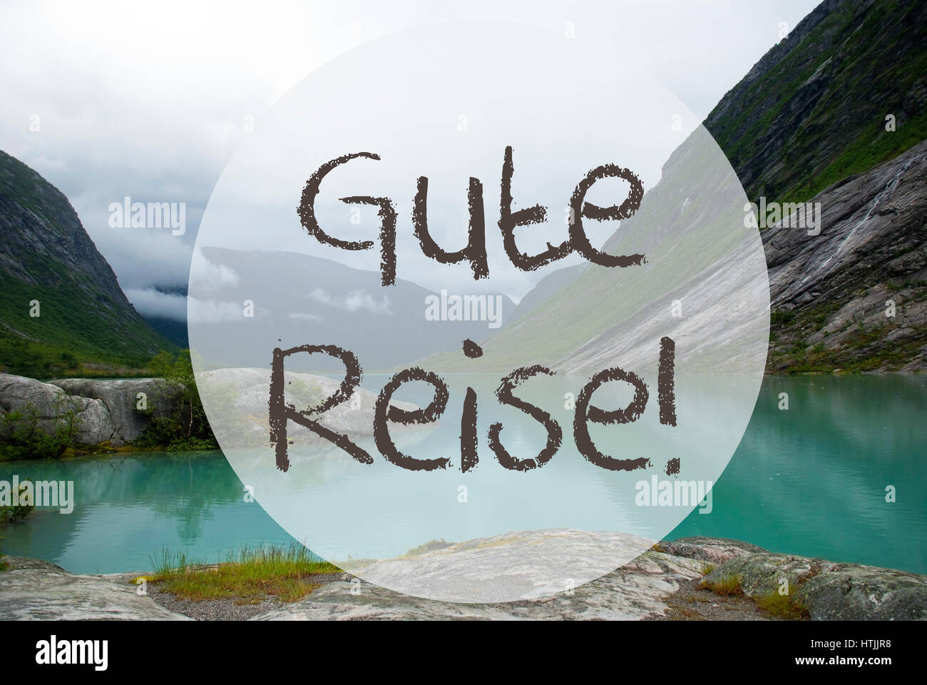 German Text Gute Reise Means Good Trip. Lake With Mountains In Norway ...