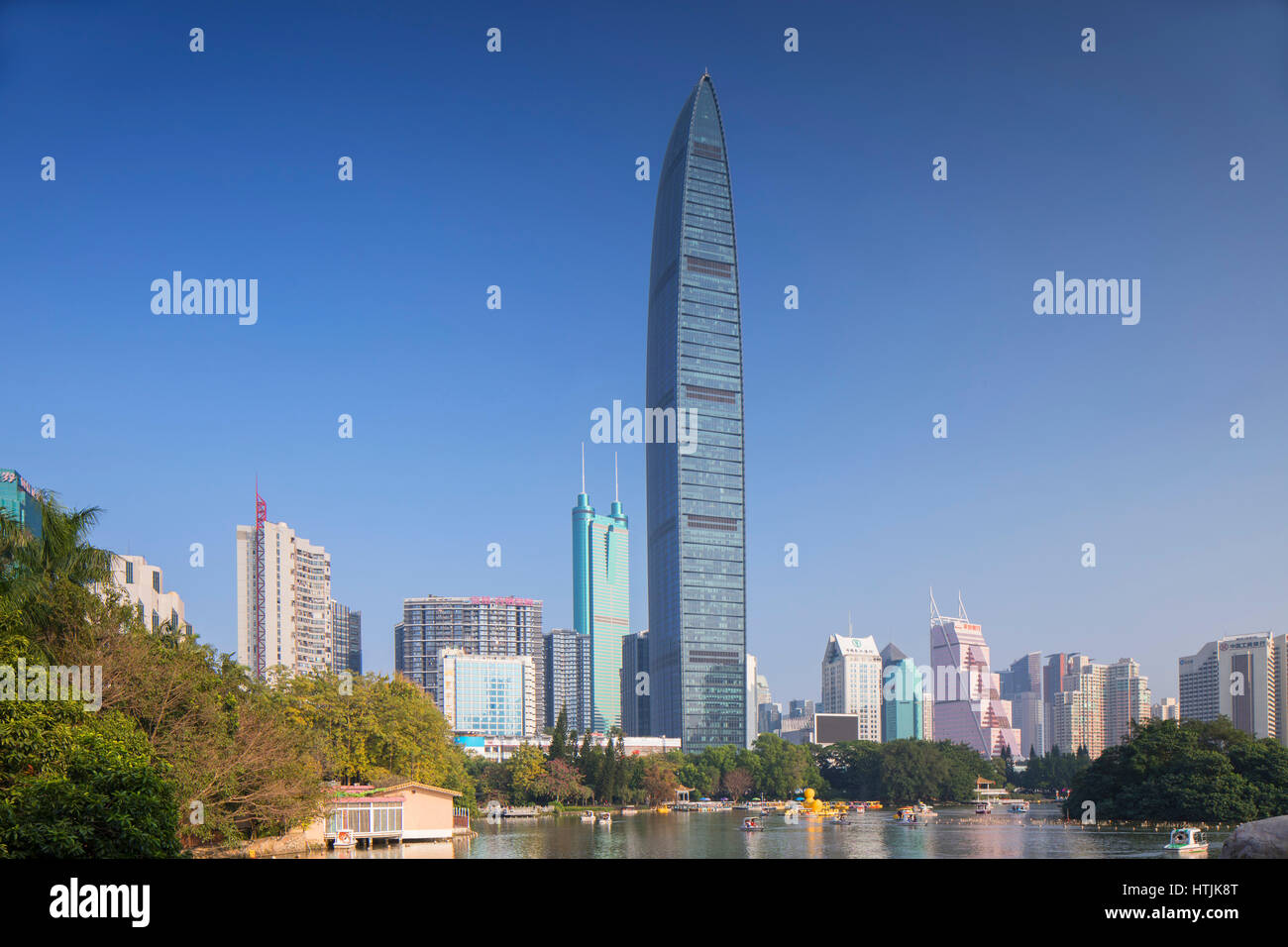 KK100 (KingKey 100) skyscraper and Lizhi Park, Shenzhen, Guangdong ...