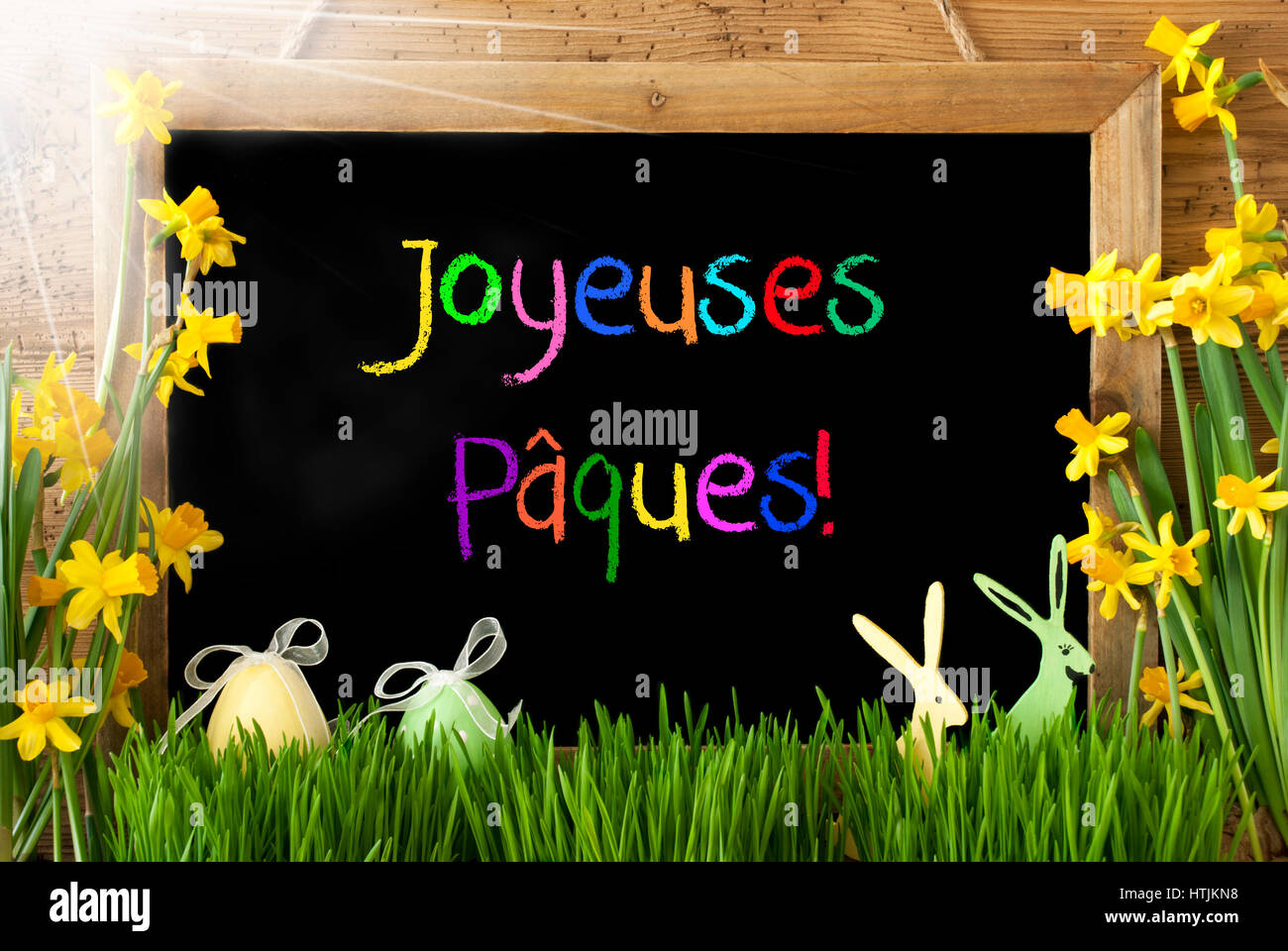 Blackboard With Colorful French Text Joyeuses Paques Means Happy Easter ...
