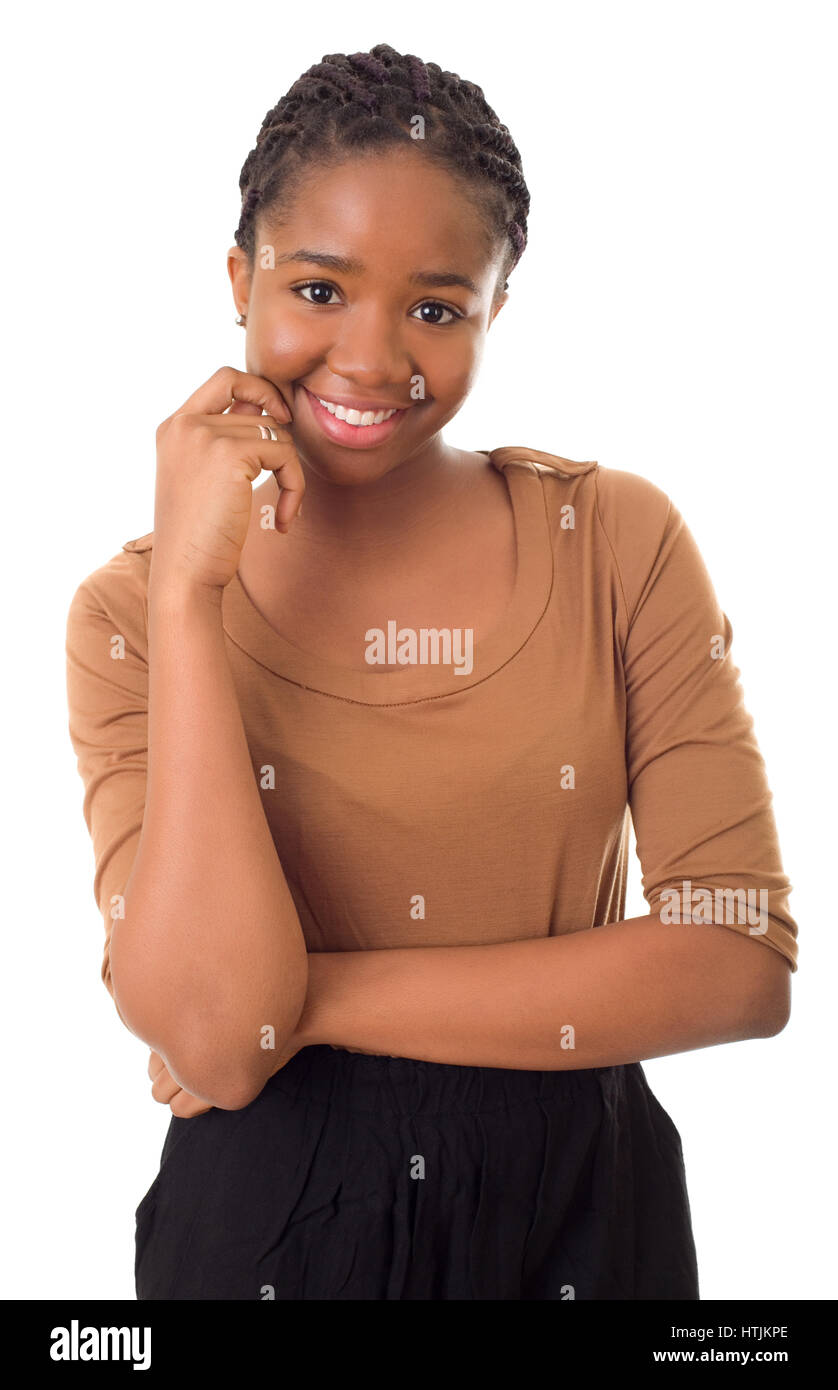 Happy african girl isolated on white background Stock Photo - Alamy