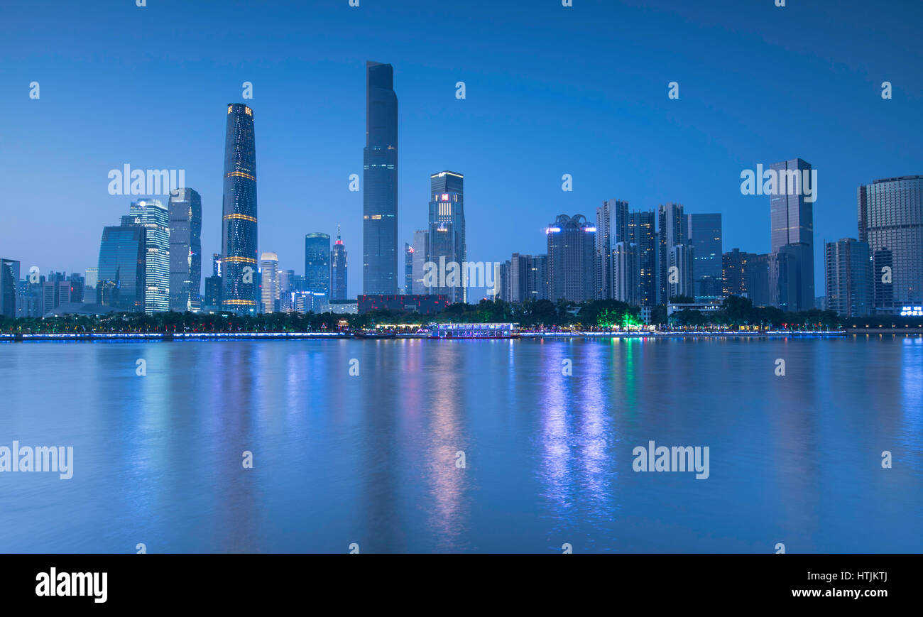 Skyline of Tianhe at dusk, Guangzhou, Guangdong, China Stock Photo - Alamy