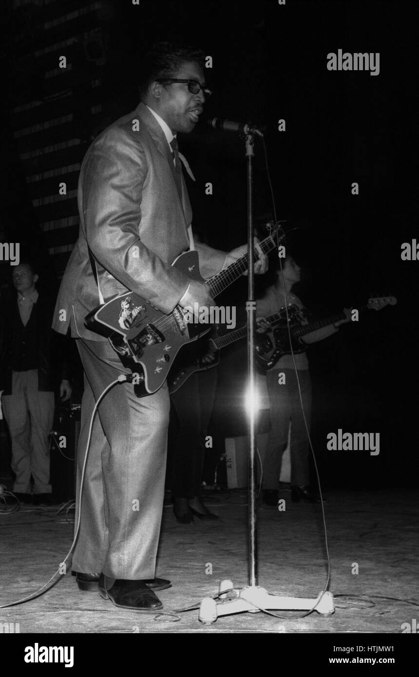 American bluesman Bo Diddley during a concert at the Olympia in Paris ...