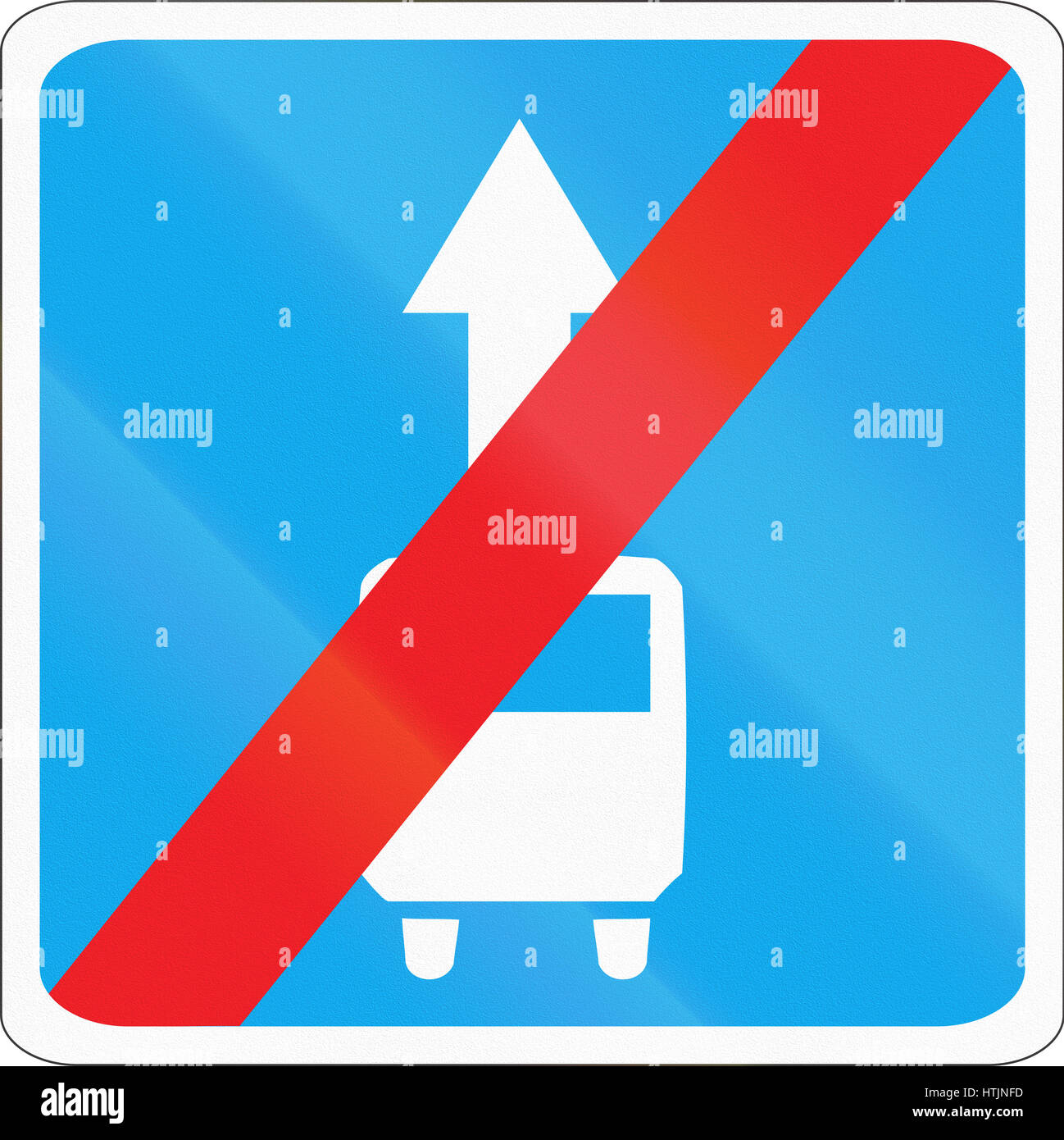 Belarusian road sign - End of vehicle routing lane Stock Photo - Alamy