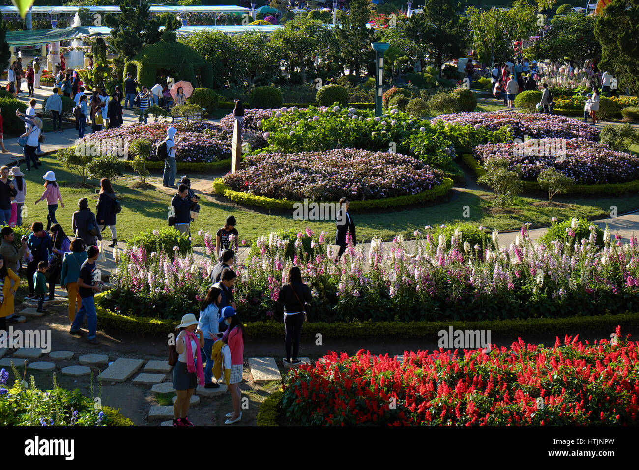 DA LAT, VIET NAM- JAN 1: Crowded scene at Dalat flower park at flower ...