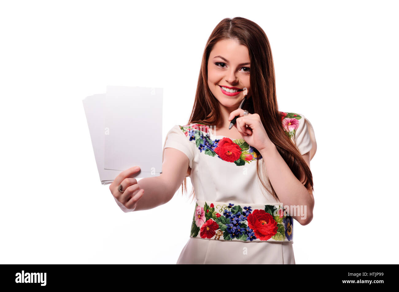 woman having a good idea - isolated over a white background Stock Photo ...