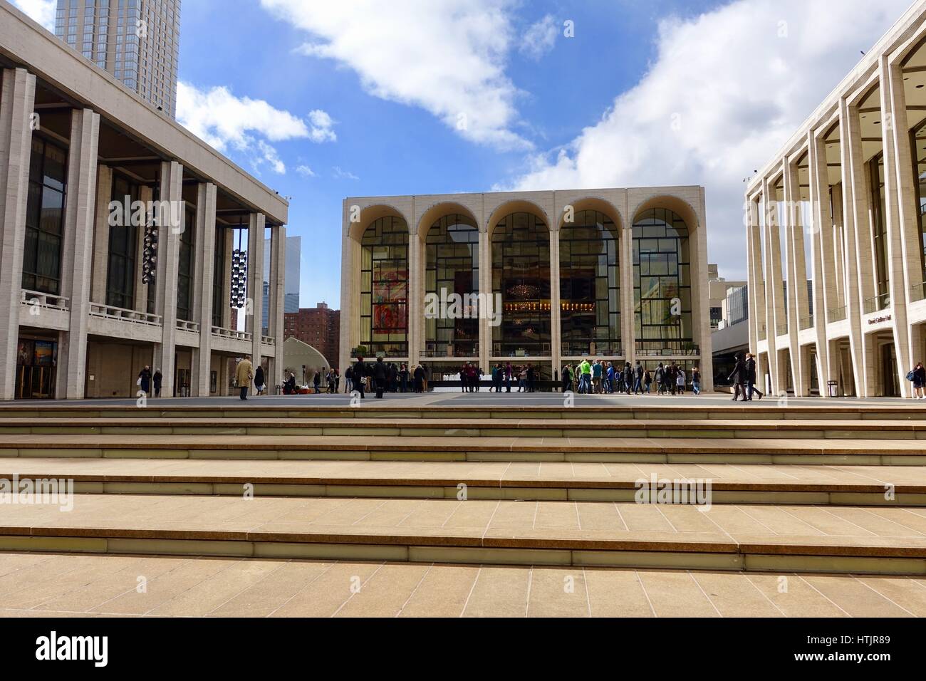 Daytime gathering of people in front of Lincoln Center, New York, New ...