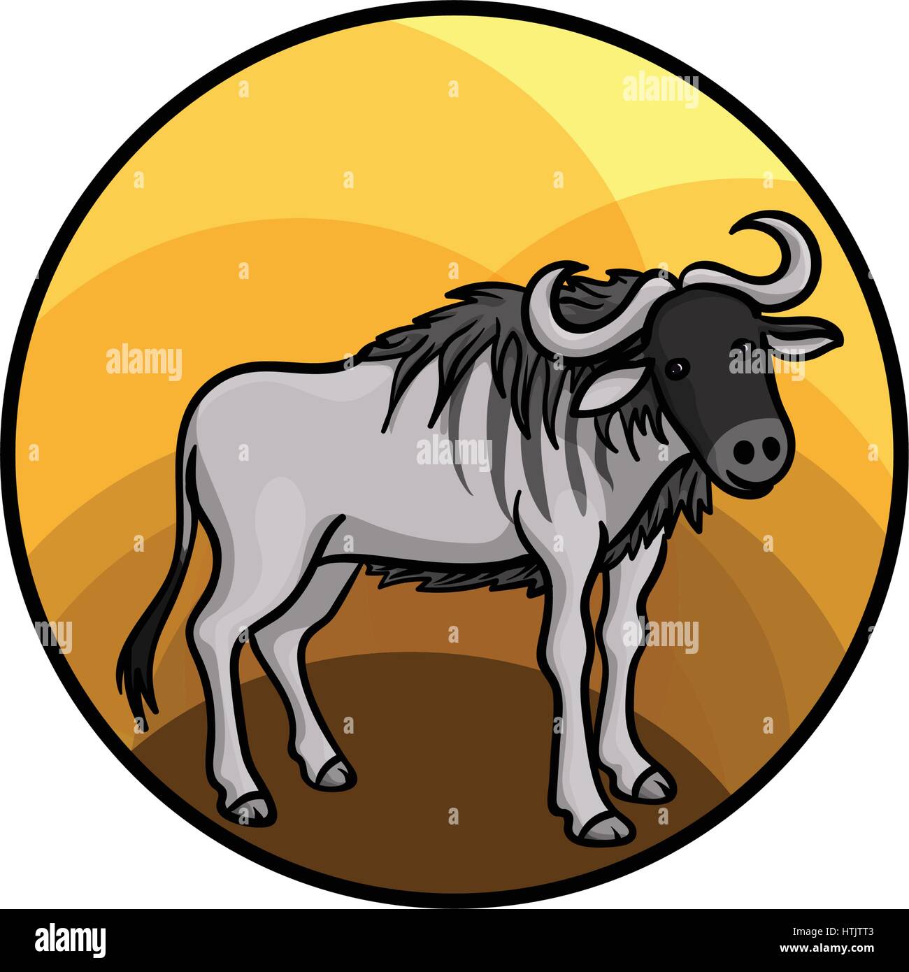 Animal art, cute cartoon style, hand drawn vector illustration. Wildebeest or gnu antelope ...