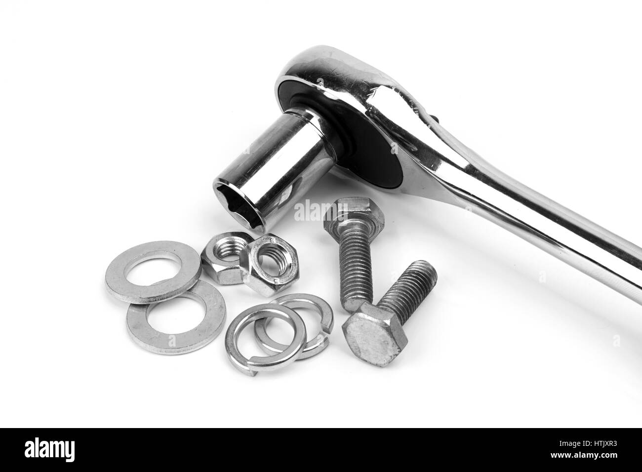 screw with spanners isolated on the white background Stock Photo - Alamy