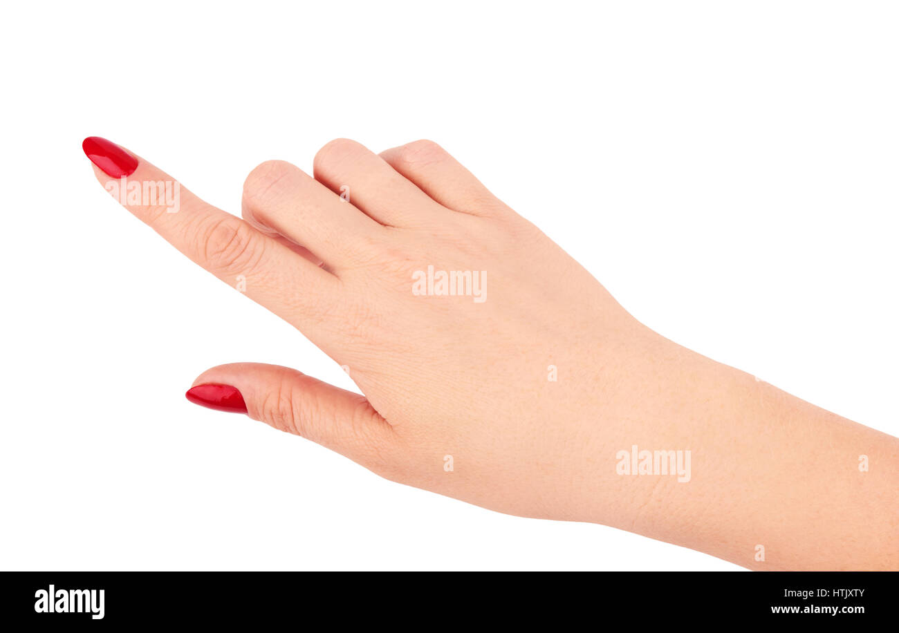 Isolated female hand touching something on a white Stock Photo - Alamy