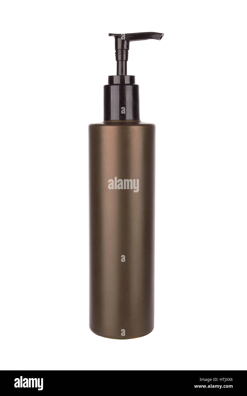 Plastic pump soap bottle without label isolated on white background ...