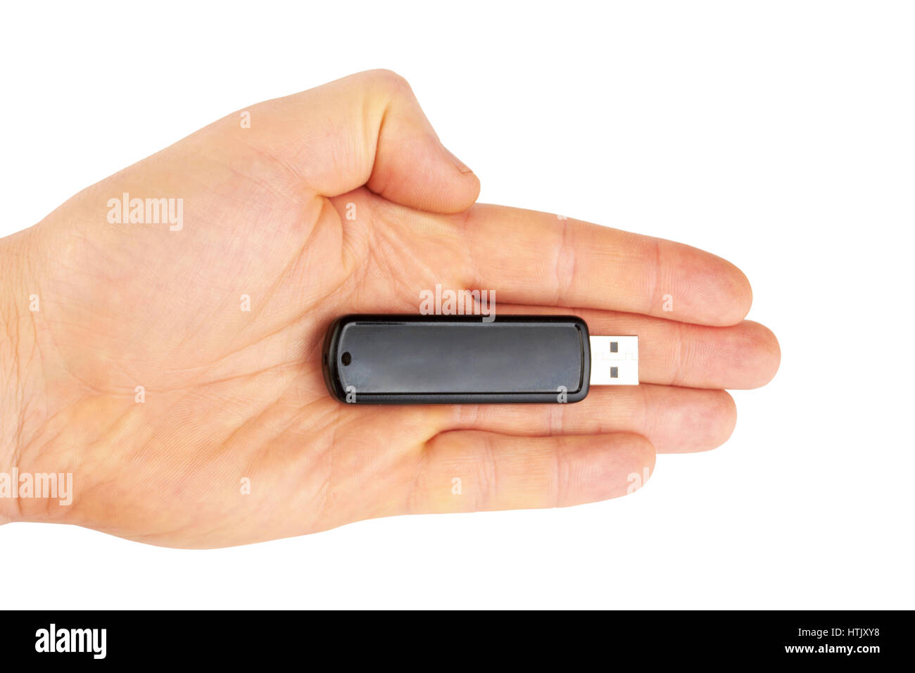 USB flash card in hand isolated on white Stock Photo - Alamy