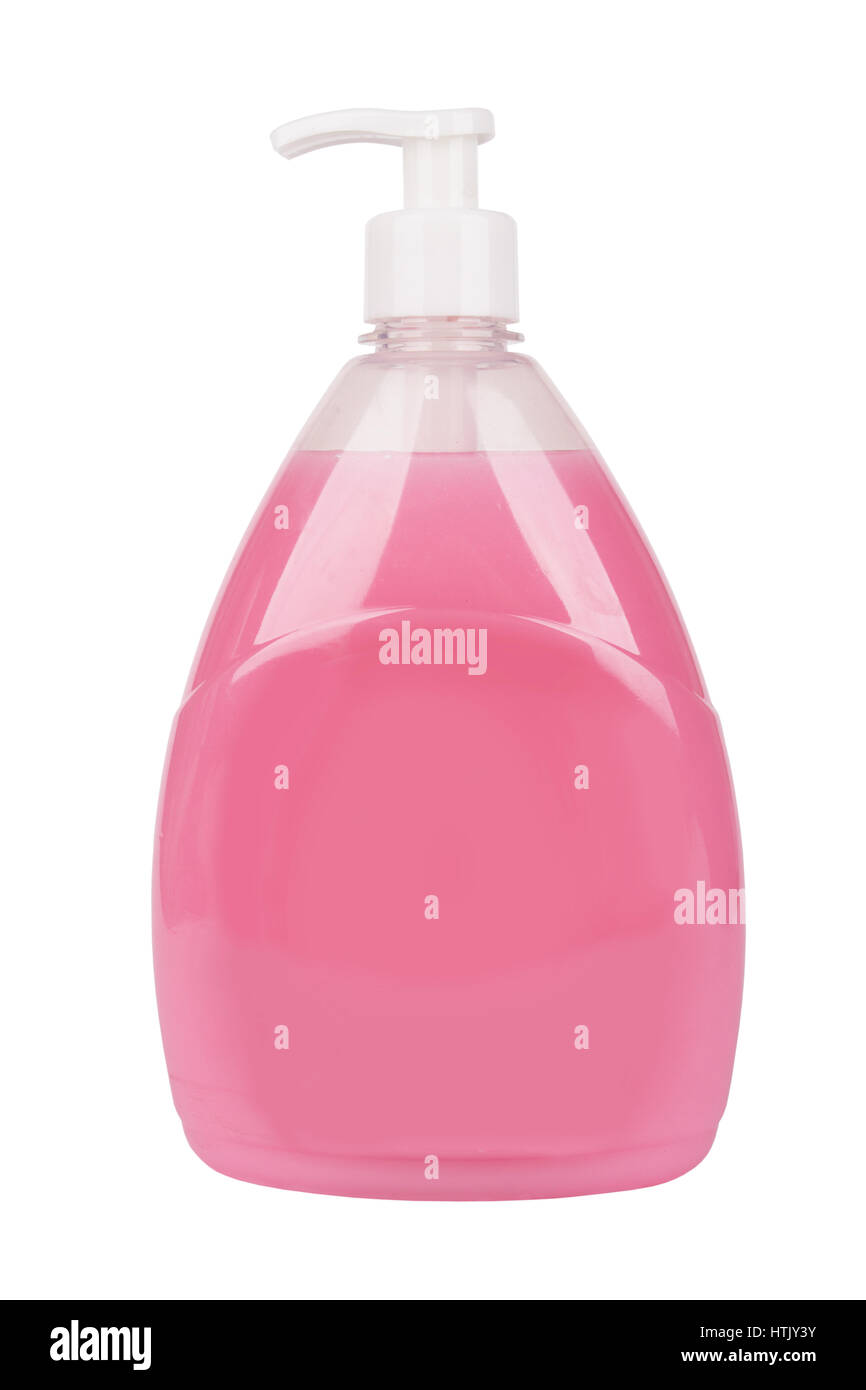 Plastic pump soap bottle without label isolated on white background ...