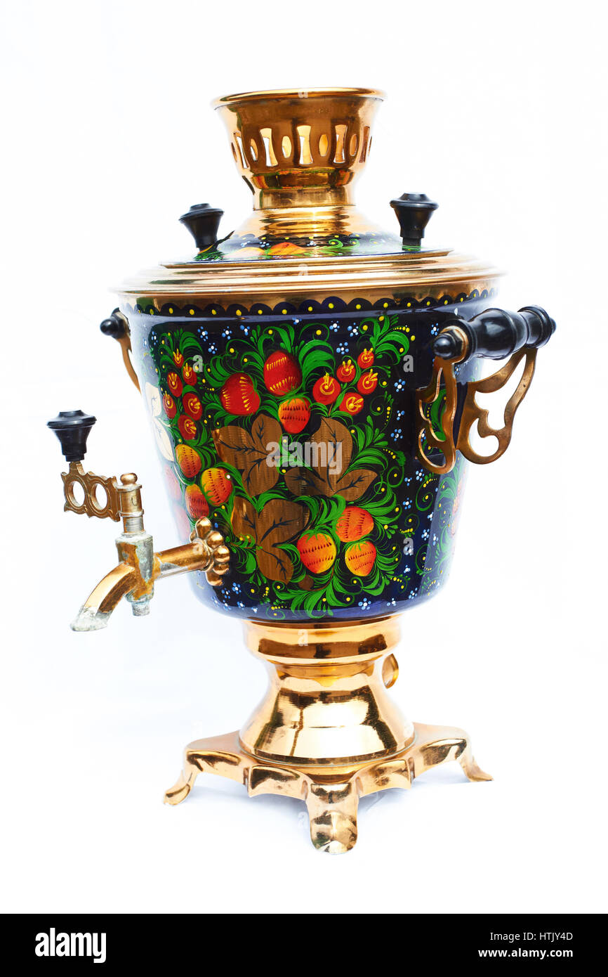 Russian traditional samovar on white Stock Photo - Alamy