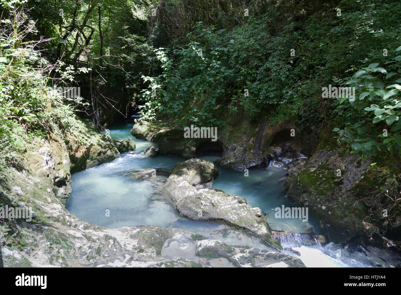 The valley of the mountain river Patara Makara in the Caucasus Stock ...