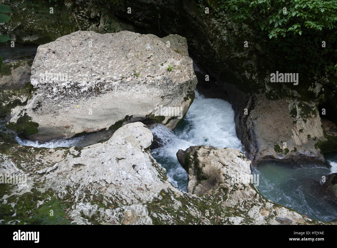 The valley of the mountain river Patara Makara in the Caucasus Stock ...