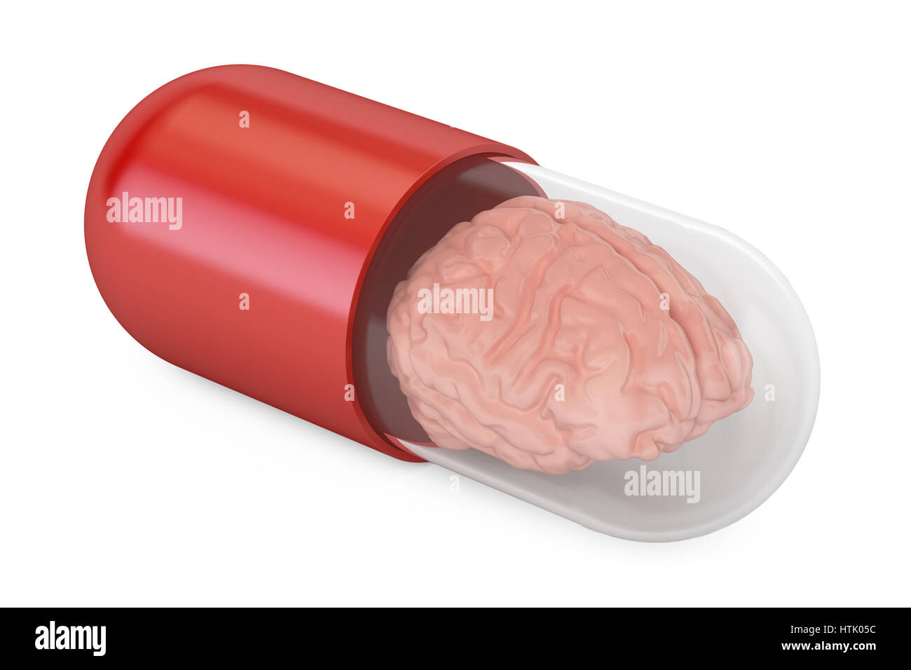 Pill Capsule with Brain, 3D rendering isolated on white background ...