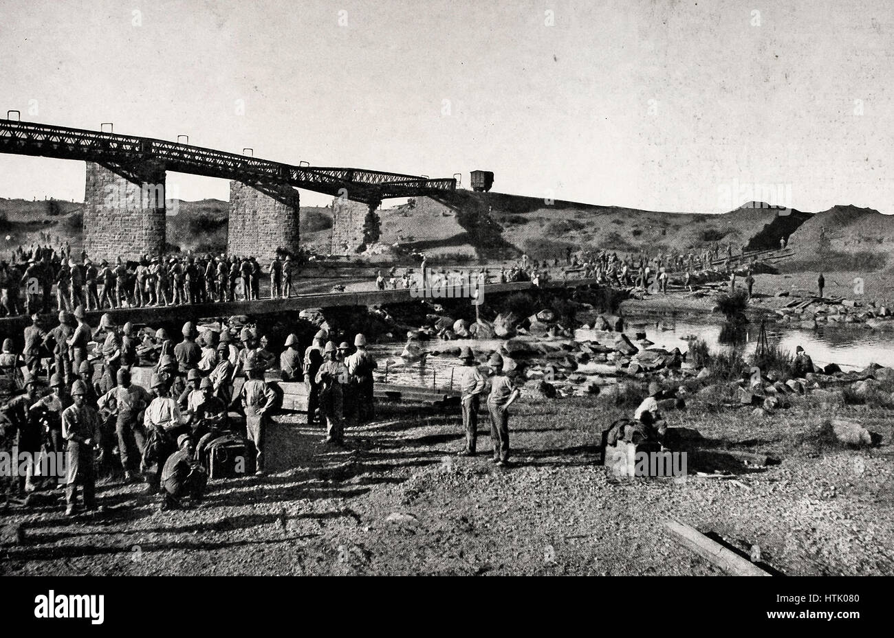 Engineers building new bridge across the Modder River during the Boer ...