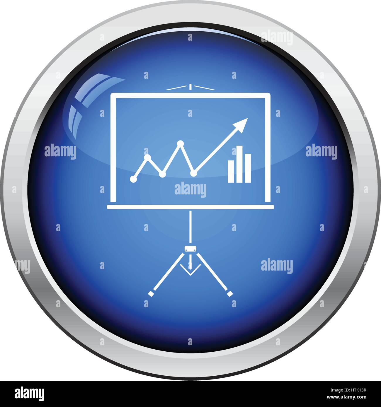 Analytics stand icon. Glossy button design. Vector illustration Stock ...