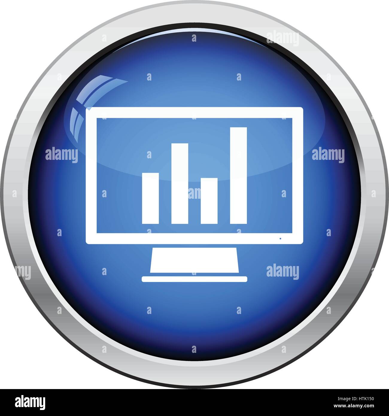 Monitor with analytics diagram icon. Glossy button design. Vector ...