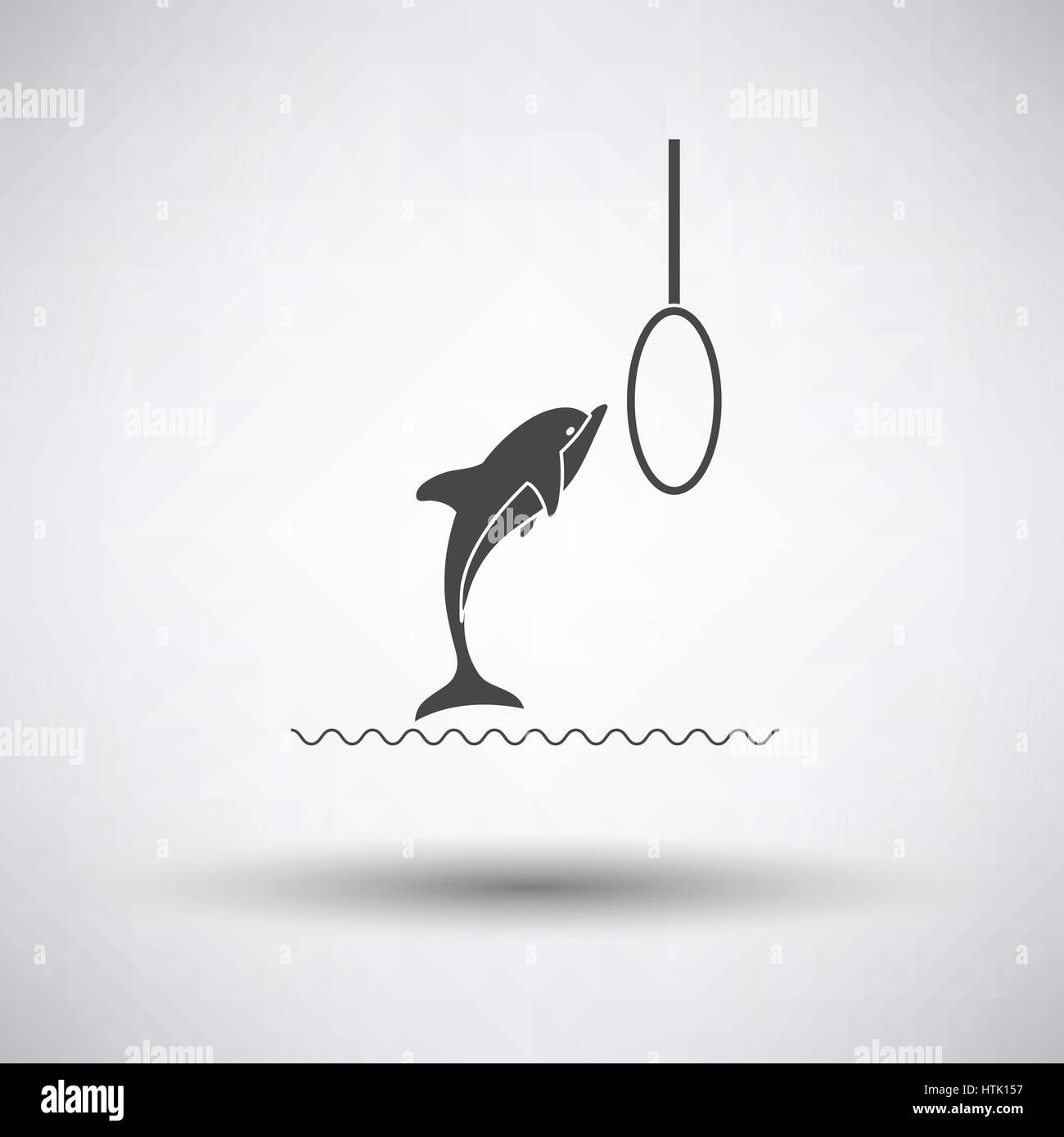 Jump dolphin icon on gray background, round shadow. Vector illustration ...