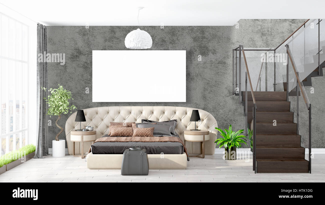 Modern bright interior with empty frame . 3D rendering Stock Photo - Alamy