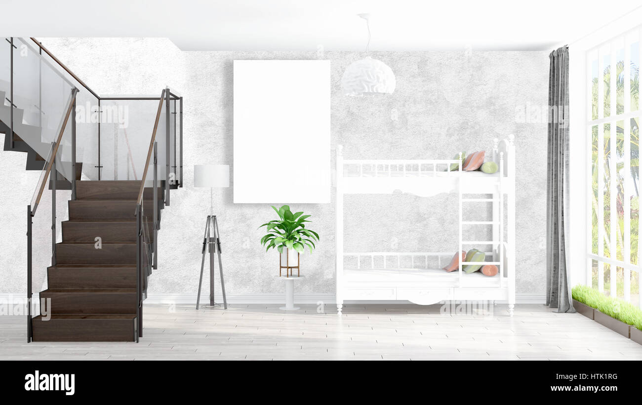 Modern bright interior with empty frame . 3D rendering Stock Photo - Alamy