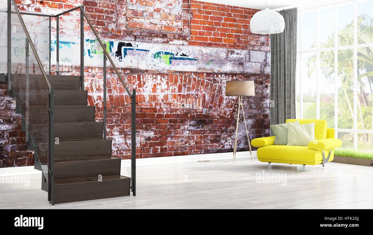 Modern bright interior . 3D rendering Stock Photo - Alamy