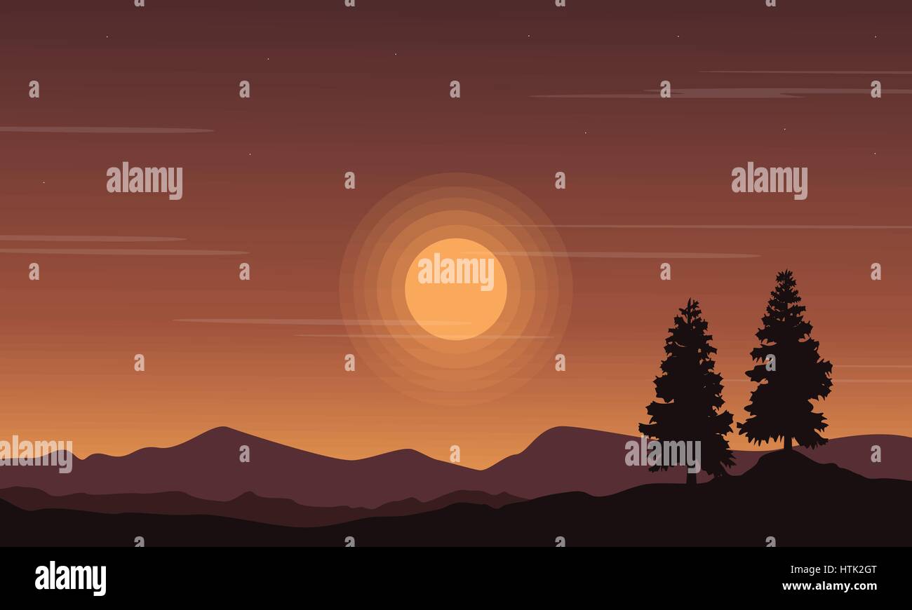 Landscape of hill at the sunset silhouettes Stock Vector Image & Art ...