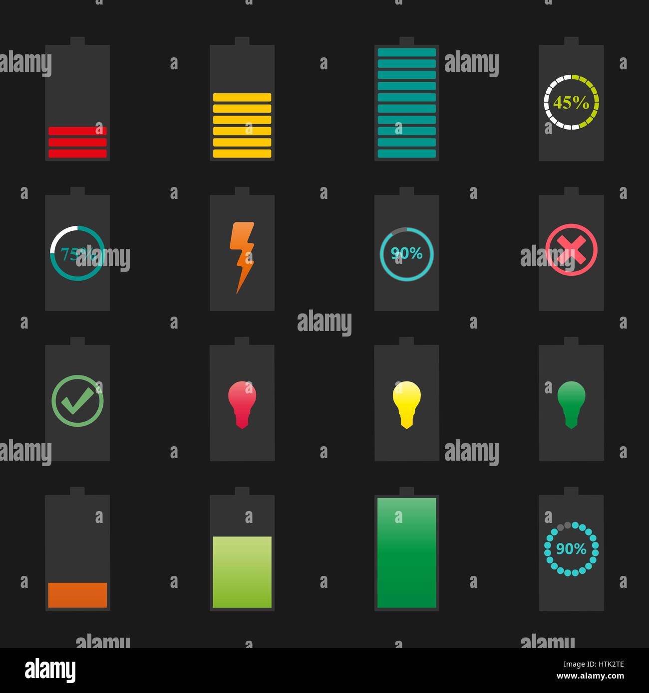 A set of colorful icons of batteries, flat style, vector illustration ...