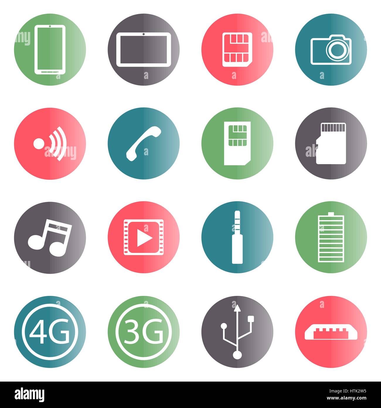 Set of flat mobile icons isolated on white background, vector ...