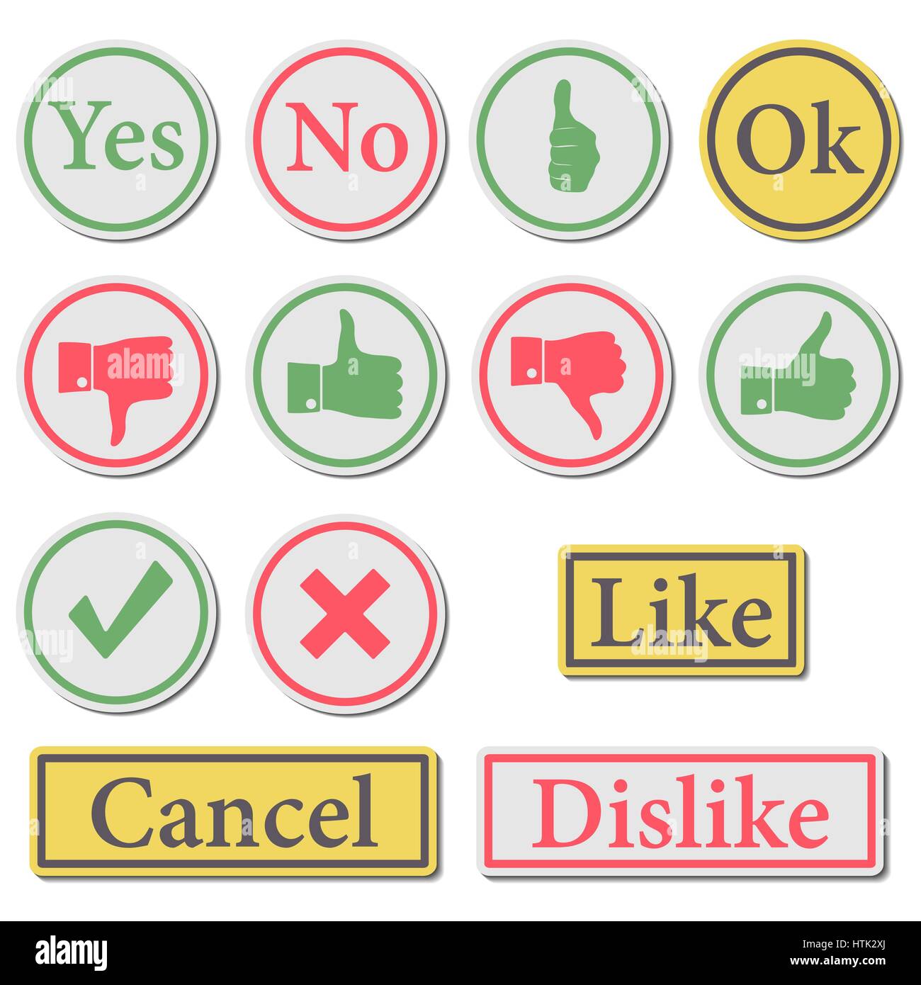 Set of stylish buttons, symbols like and dislike, confirmation and ...