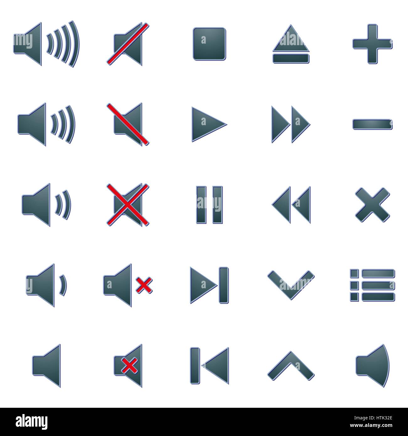 A set of stylish icons and volume control buttons, vector illustration ...