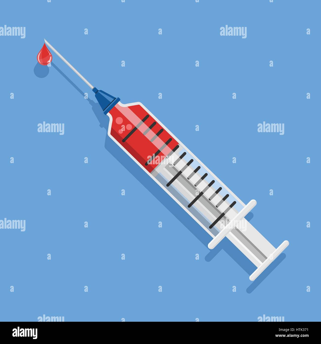 icon plastic medical syringe with needle and drop in flat style ...