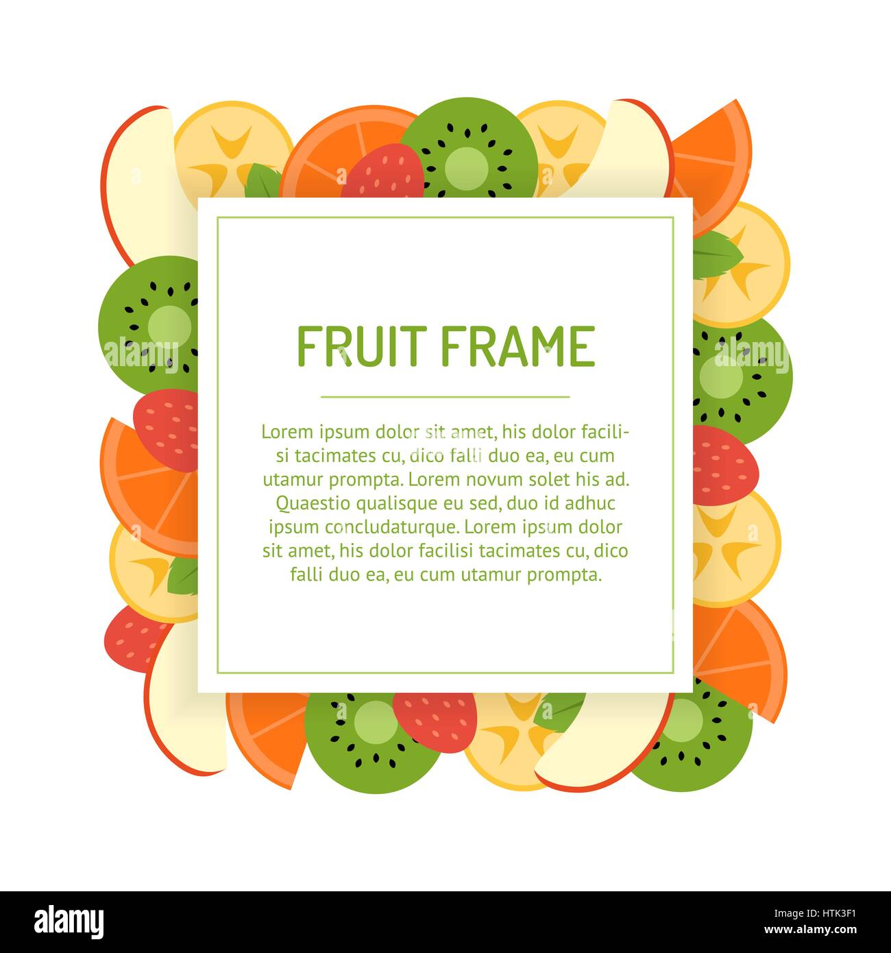 Square fruit frame. Assorted sliced fruit for salad. Vector template ...