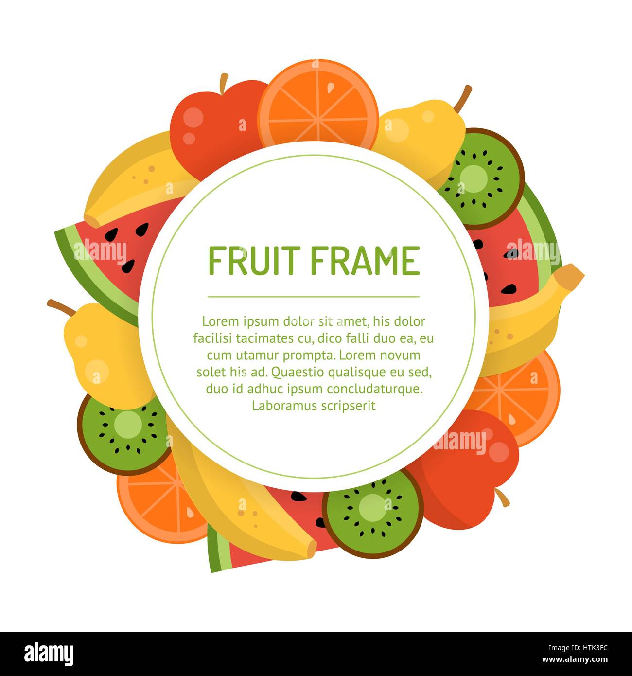 Round juicy fruit frame. Banner with tropical fruit decoration. Vector ...