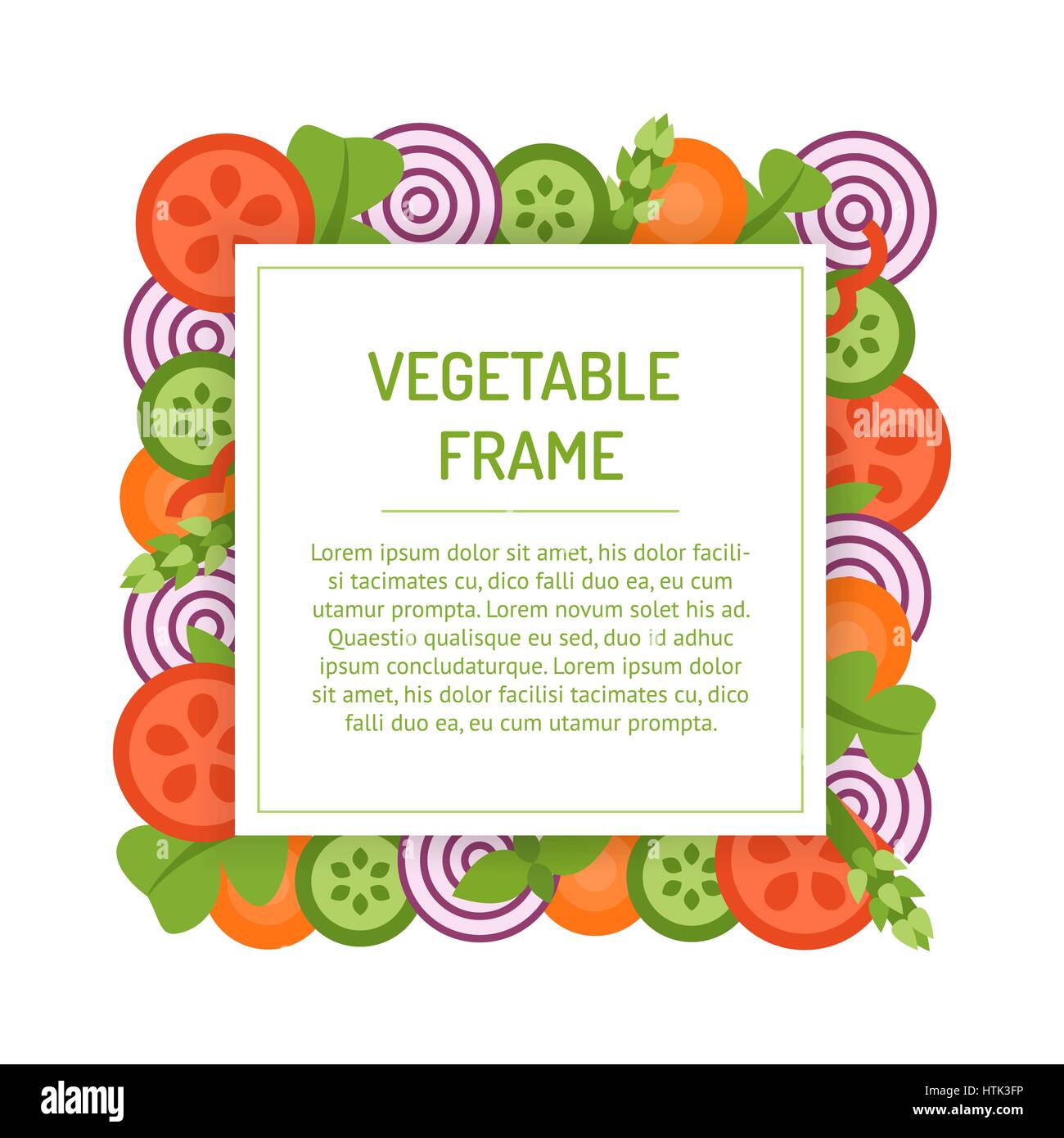 Square vegetable frame isolated on white background. Assorted sliced ...