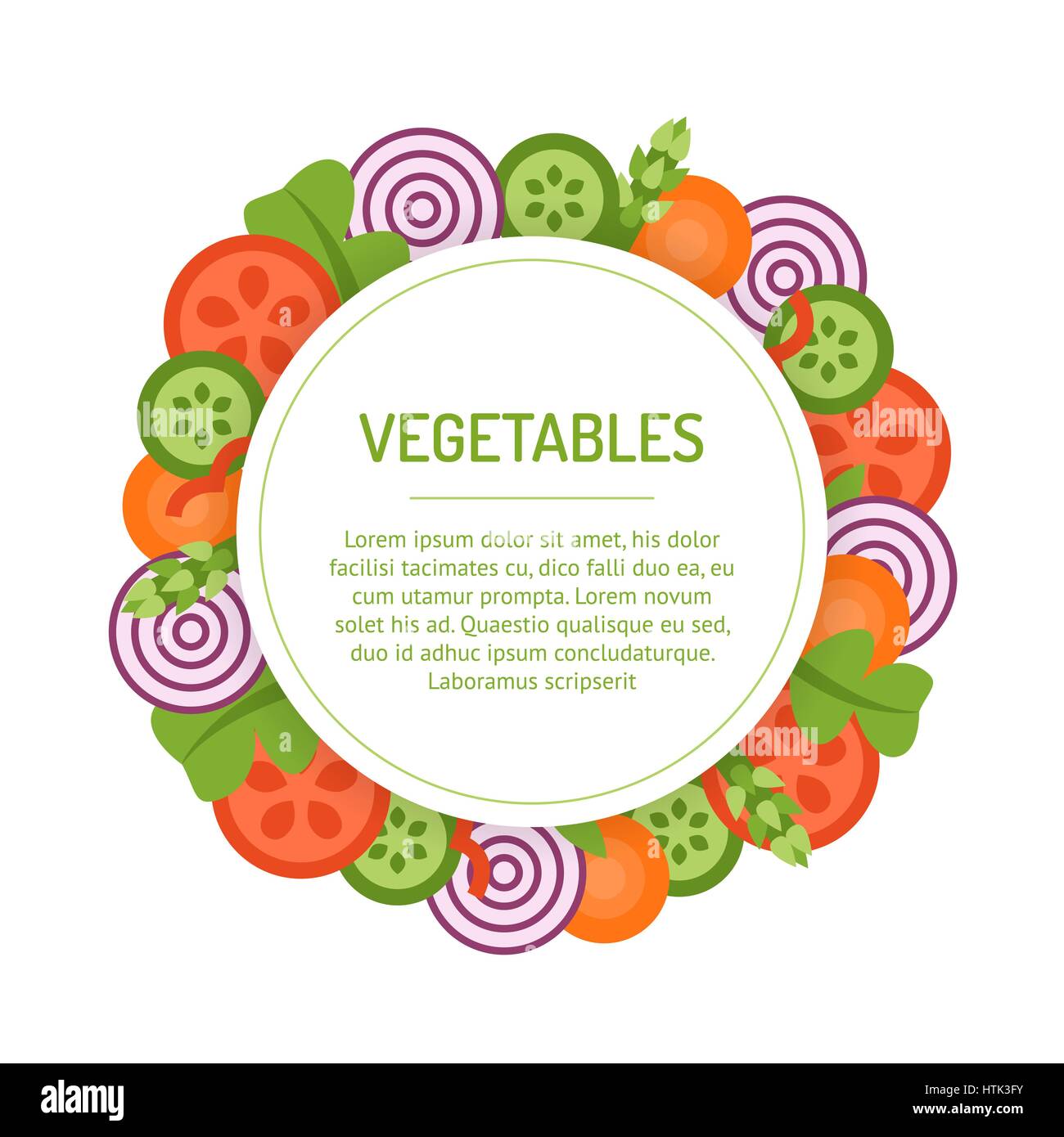 Round vegetable frame isolated on white background. Assorted sliced ...