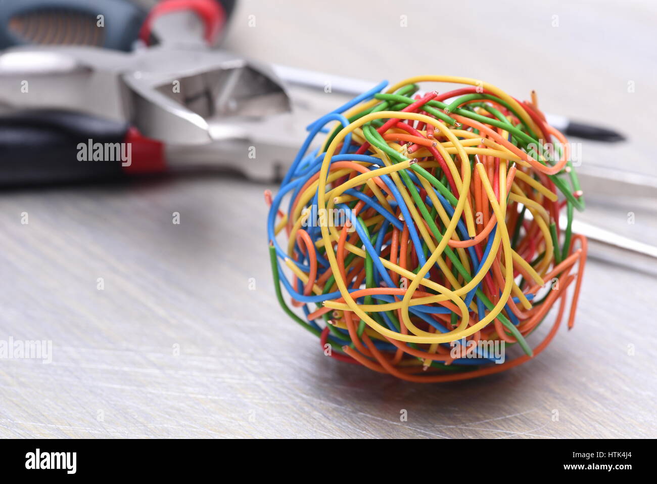 Electrical Tool and Wires on Metal Background Stock Photo - Alamy
