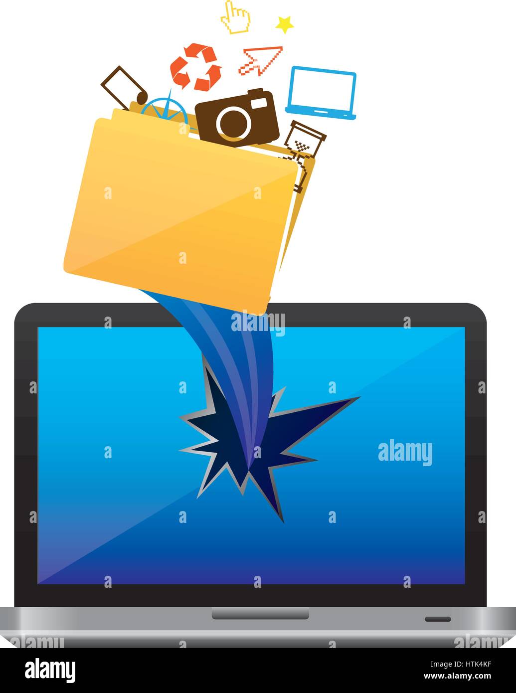 yellow computer file with technological icons and hole Stock Vector ...