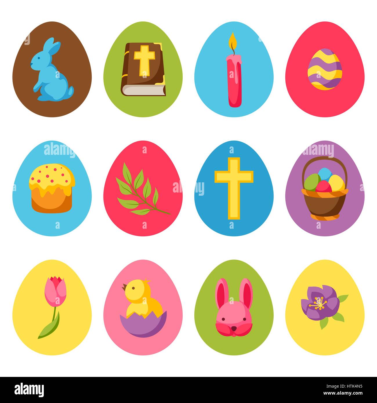Happy Easter set of decorative objects, eggs and bunnies Stock Vector ...