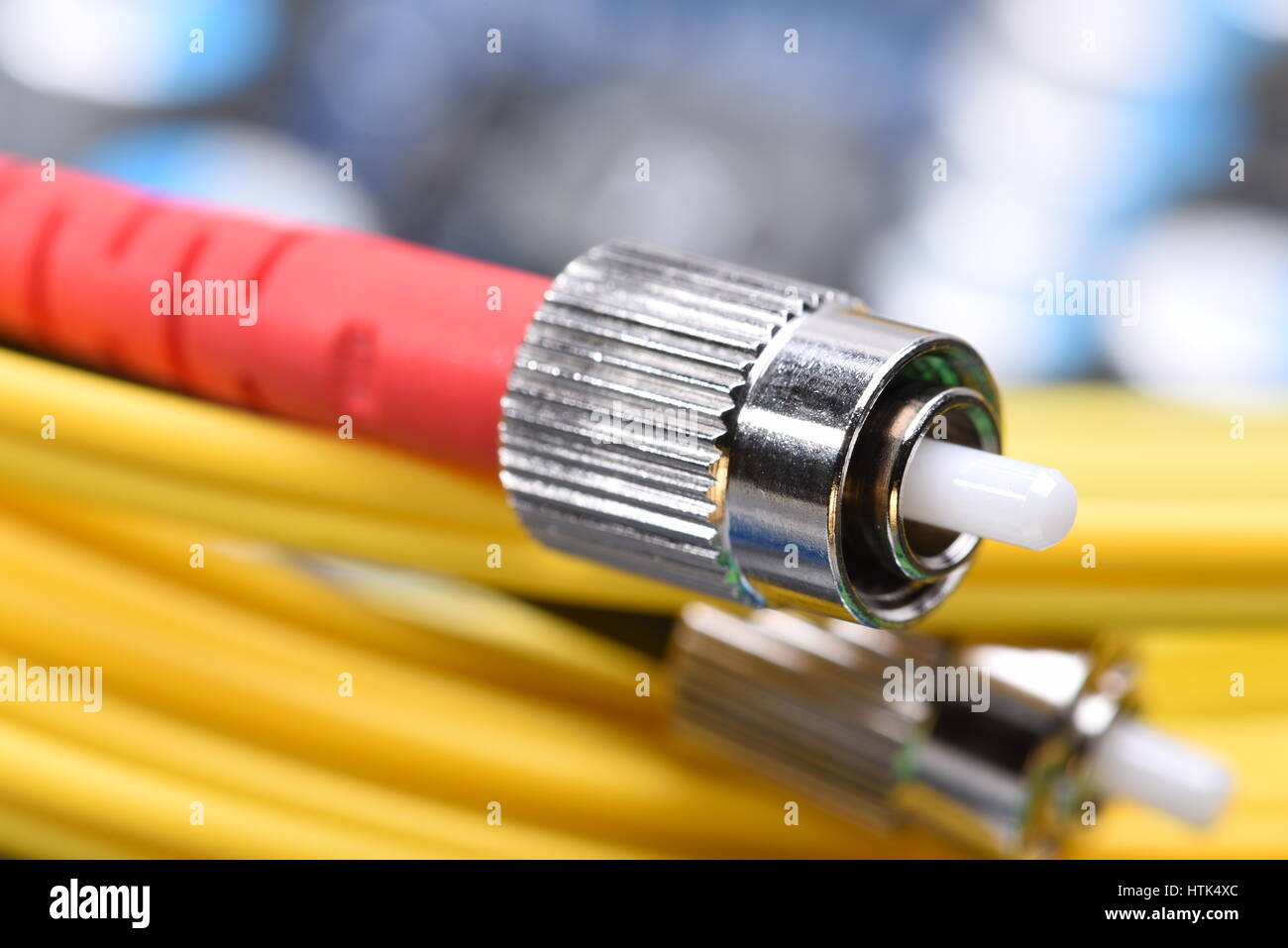 Fiber Optic Single Mode FC Cable Closeup with Selective Focus Stock ...