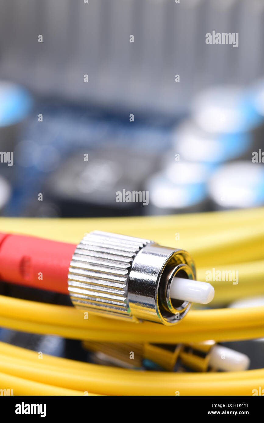 Fiber Optic Single Mode FC Cable Closeup with Selective Focus Stock ...