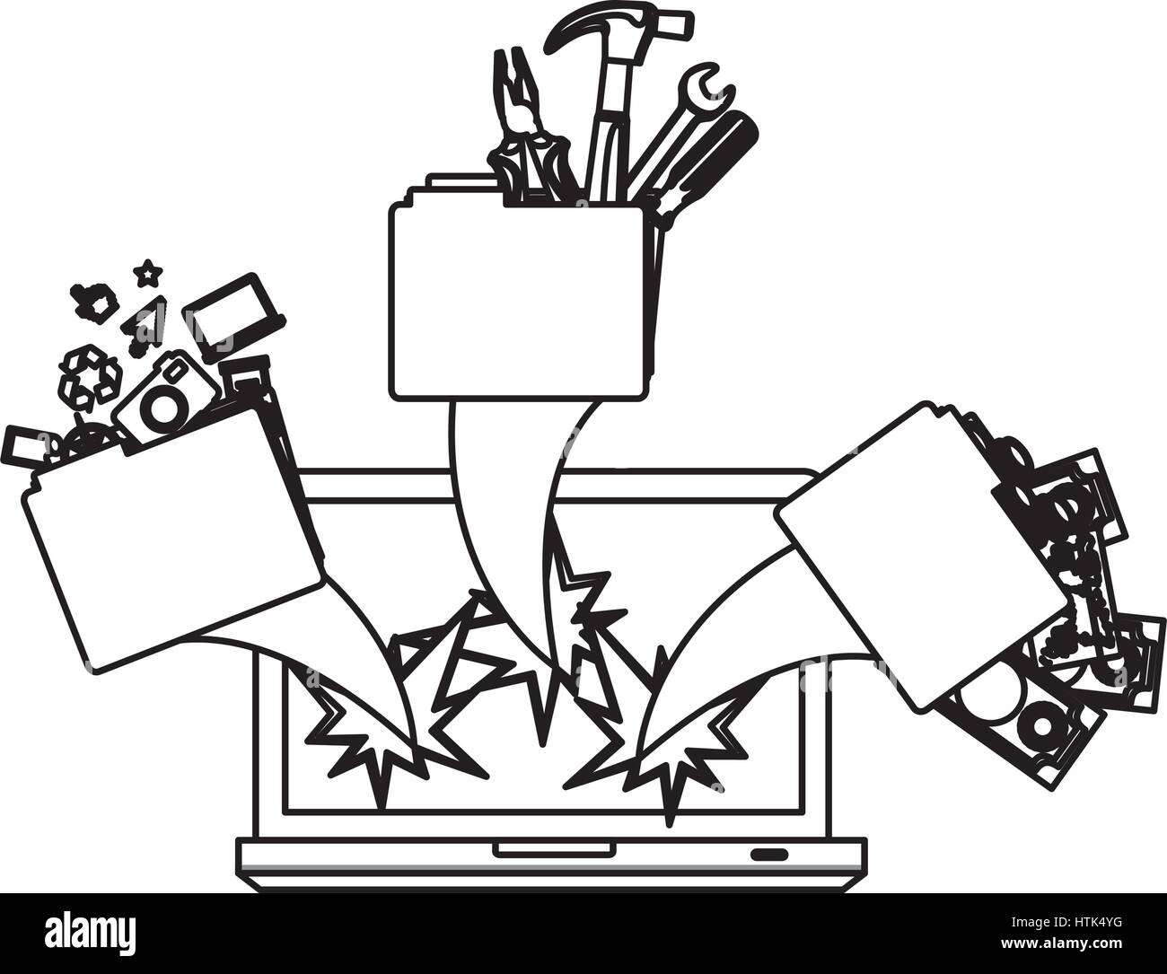 figure computer with files tools outside icon Stock Vector Image & Art ...