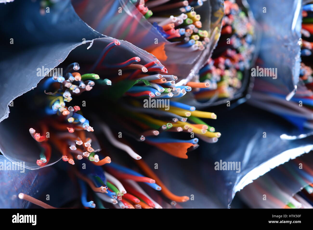 Colored copper telecommunication cables closeup Stock Photo - Alamy