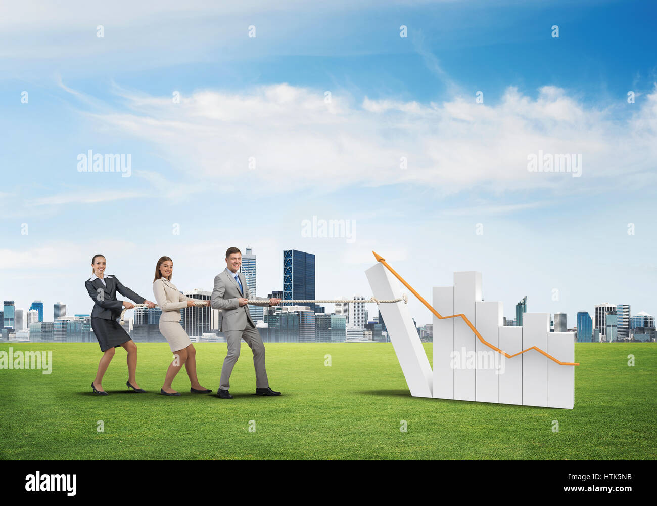 Businessteam working in collaboration making diagram grow and progress ...