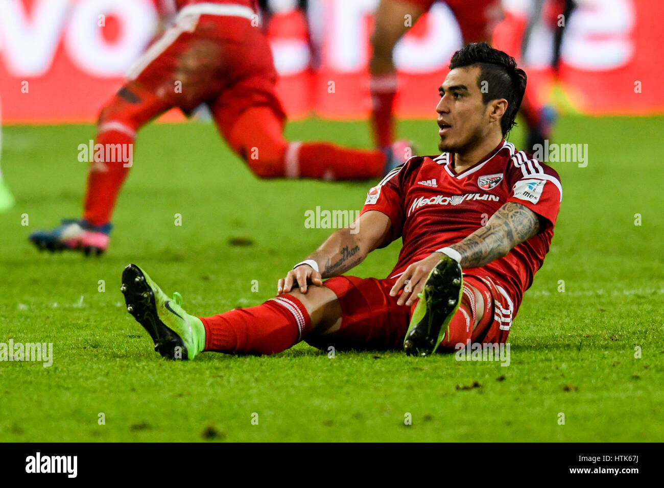 Ingolstadt, Germany. 11th Mar, 2017. Ingolstadt's Darío Lezcano sits on ...