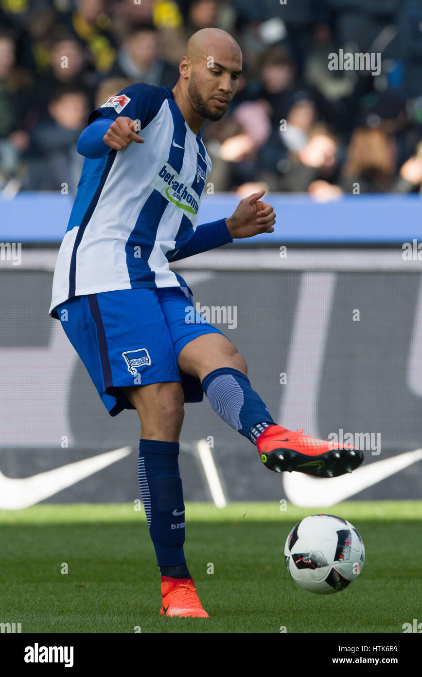 Berlin, Germany. 11th Mar, 2017. Hertha's John Brooks, photographed ...